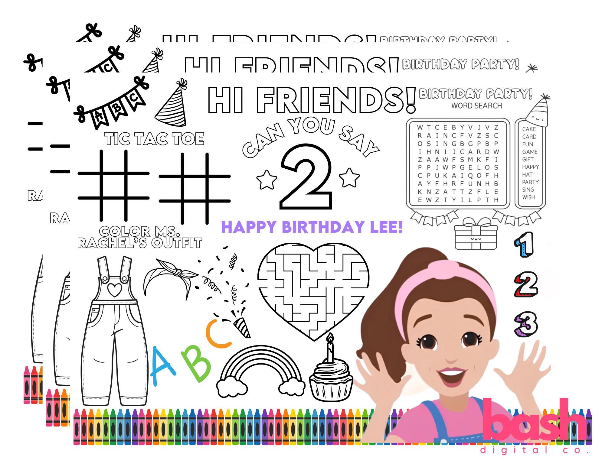 Ms Rachel Inspired Birthday Coloring Page, Activity Sheet, Personalized ...