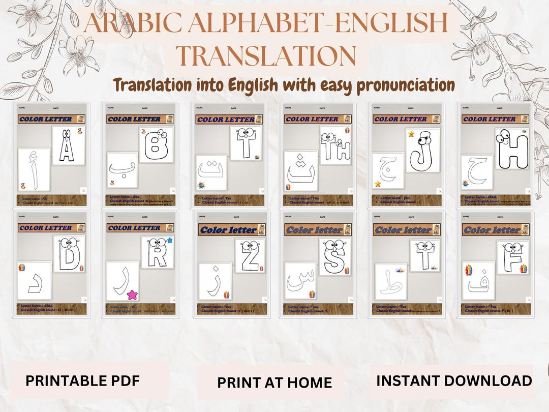 Arabic Alphabet With English Translation/arabic and English Letters ...