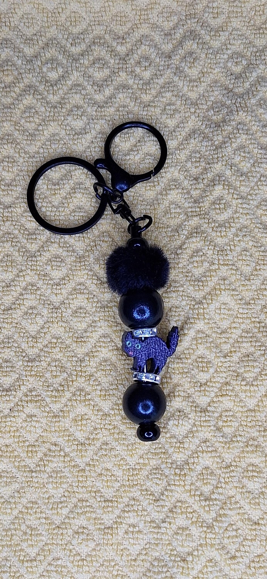 Beadable Fluffy Black Cat Key Chain - Etsy