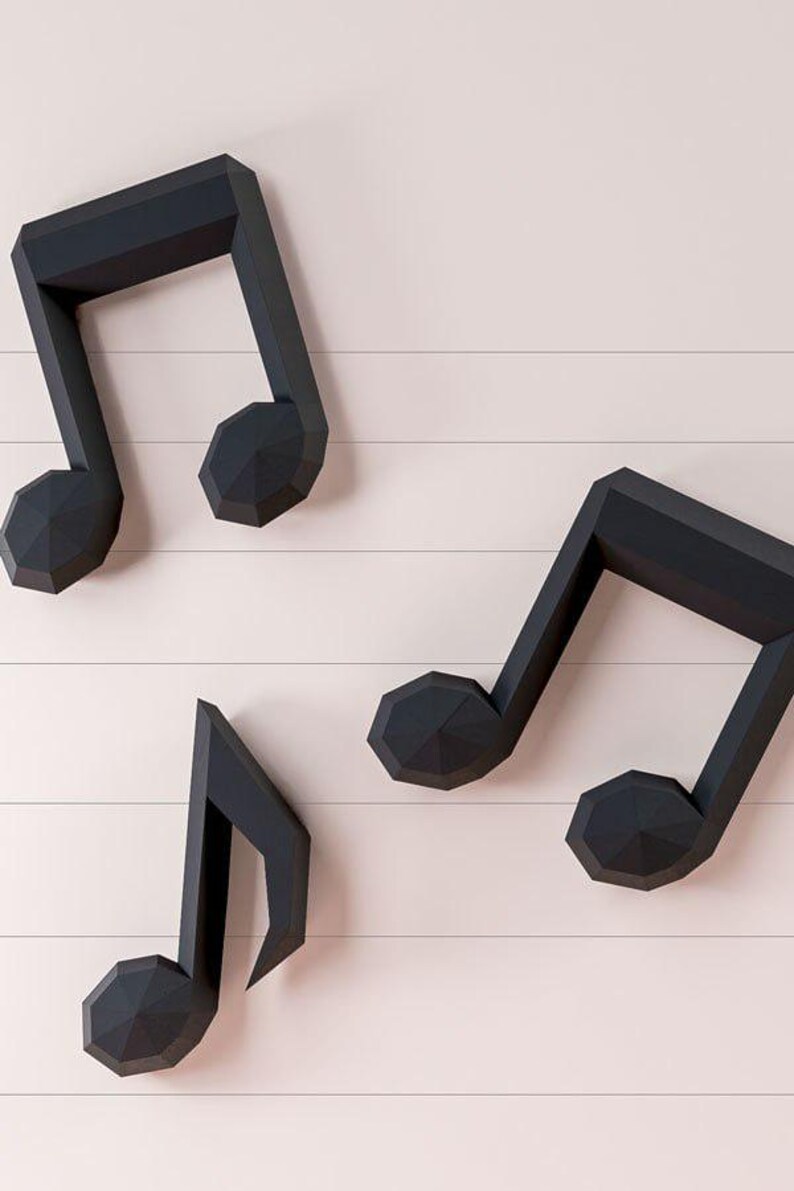 3D Music Note Papercraft Template | Low Poly DIY Wall Art PDF ...