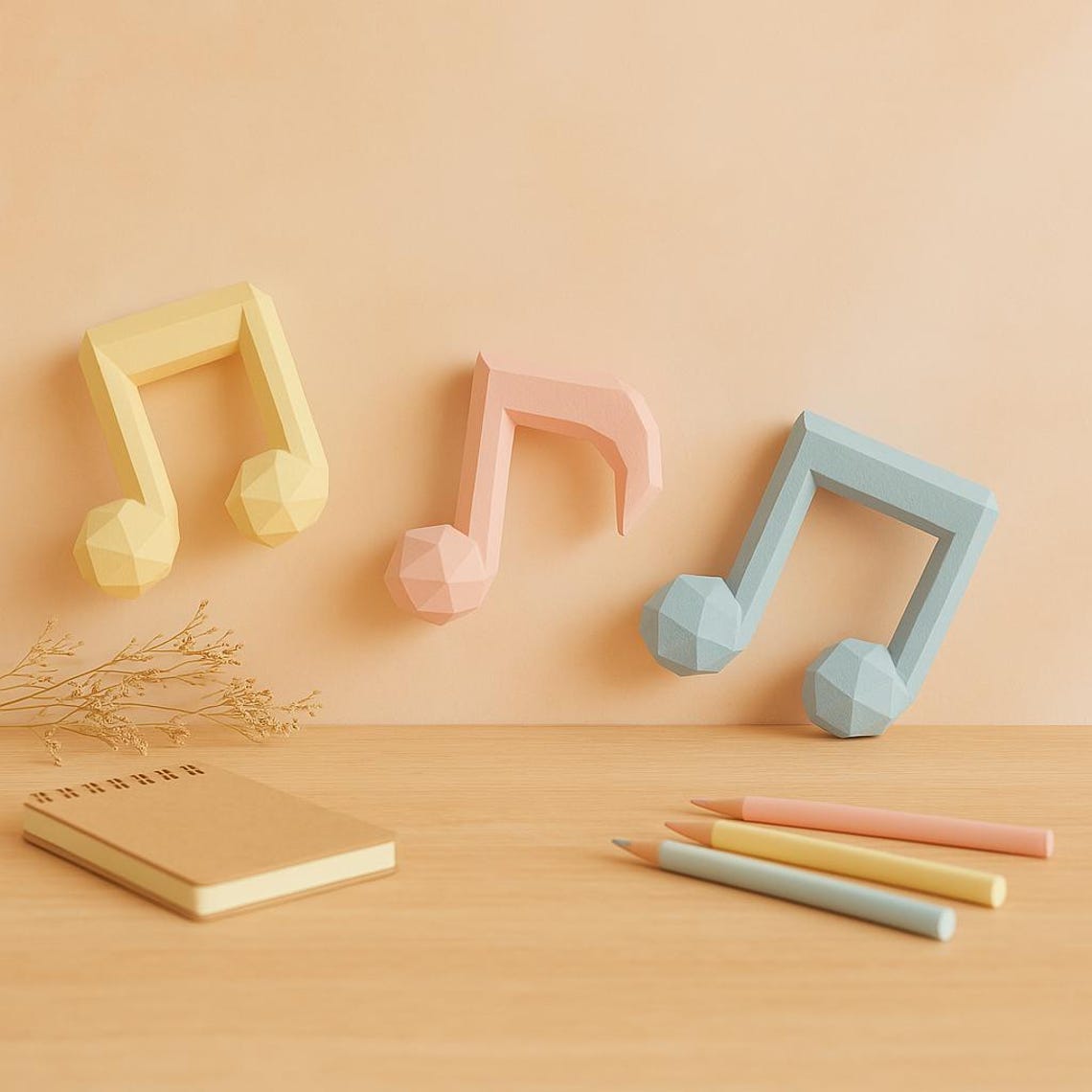 3D Music Note Papercraft Template | Low Poly DIY Wall Art PDF ...