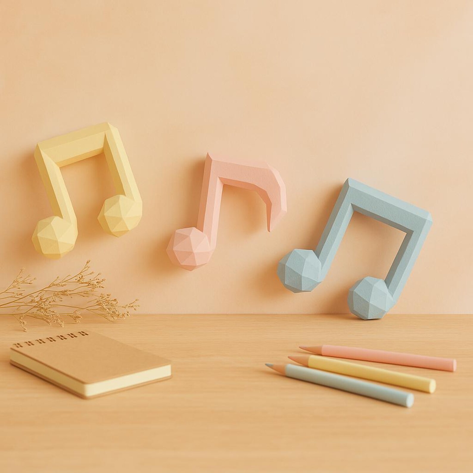 3D Music Note Papercraft Template | Low Poly DIY Wall Art PDF ...