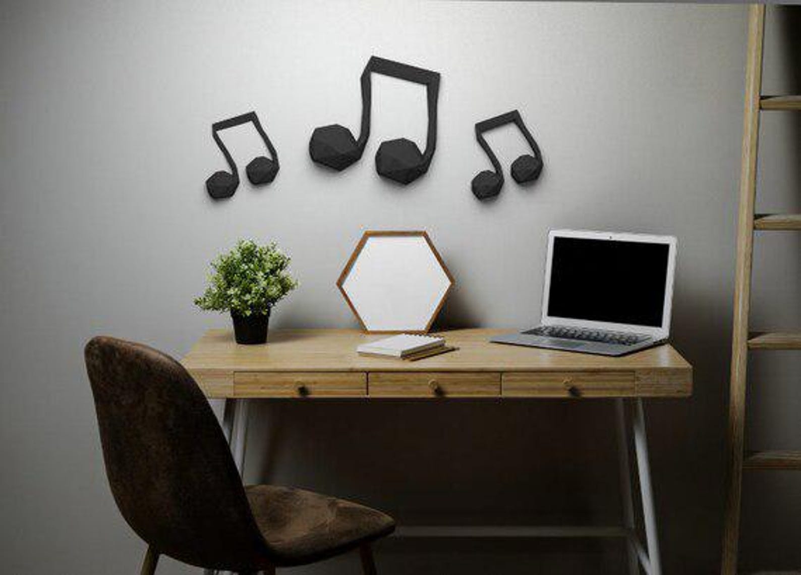 3D Music Note Papercraft Template | Low Poly DIY Wall Art PDF ...