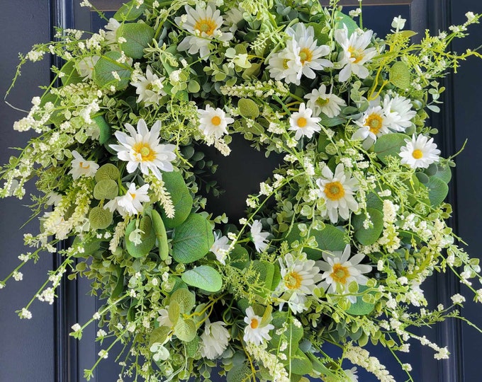 Daisy Farmhouse Wreath, Spring and Summer Wreath, 21 Inches, Everyday ...