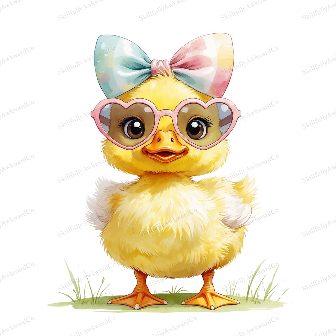 Cute Easter Duck Clipart Bundle PNG JPEG | Baby Duck With Glasses ...