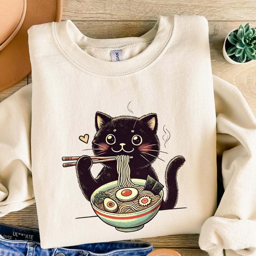 Best Cat Sweatshirt, Ramen Cat Sweat, Cat Lover Gift, Trend Cat Sweat ...