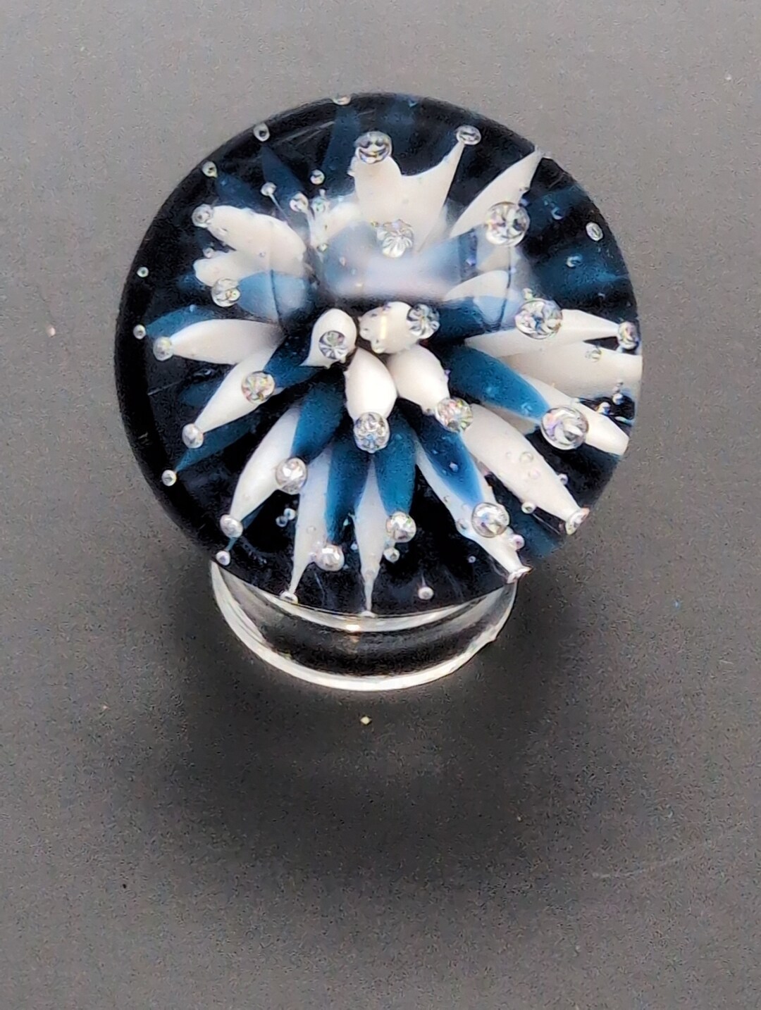 Art Glass Marble Blue and White Flower Air Bubble Implosion Hand Made ...