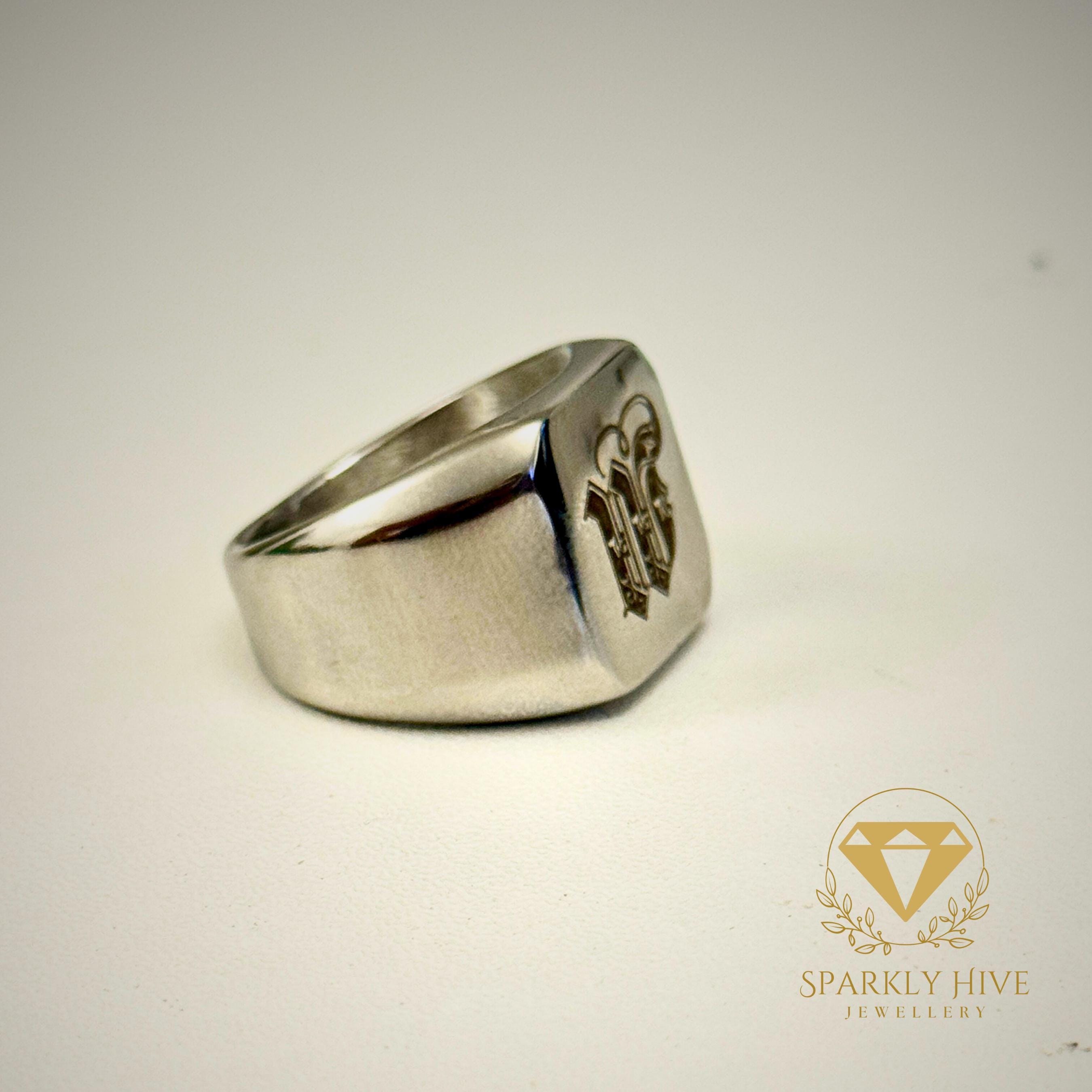 Silver Initials Signet Ring for Men, Custom Silver Signet Ring for Him, Alphabet Signet Ring ...