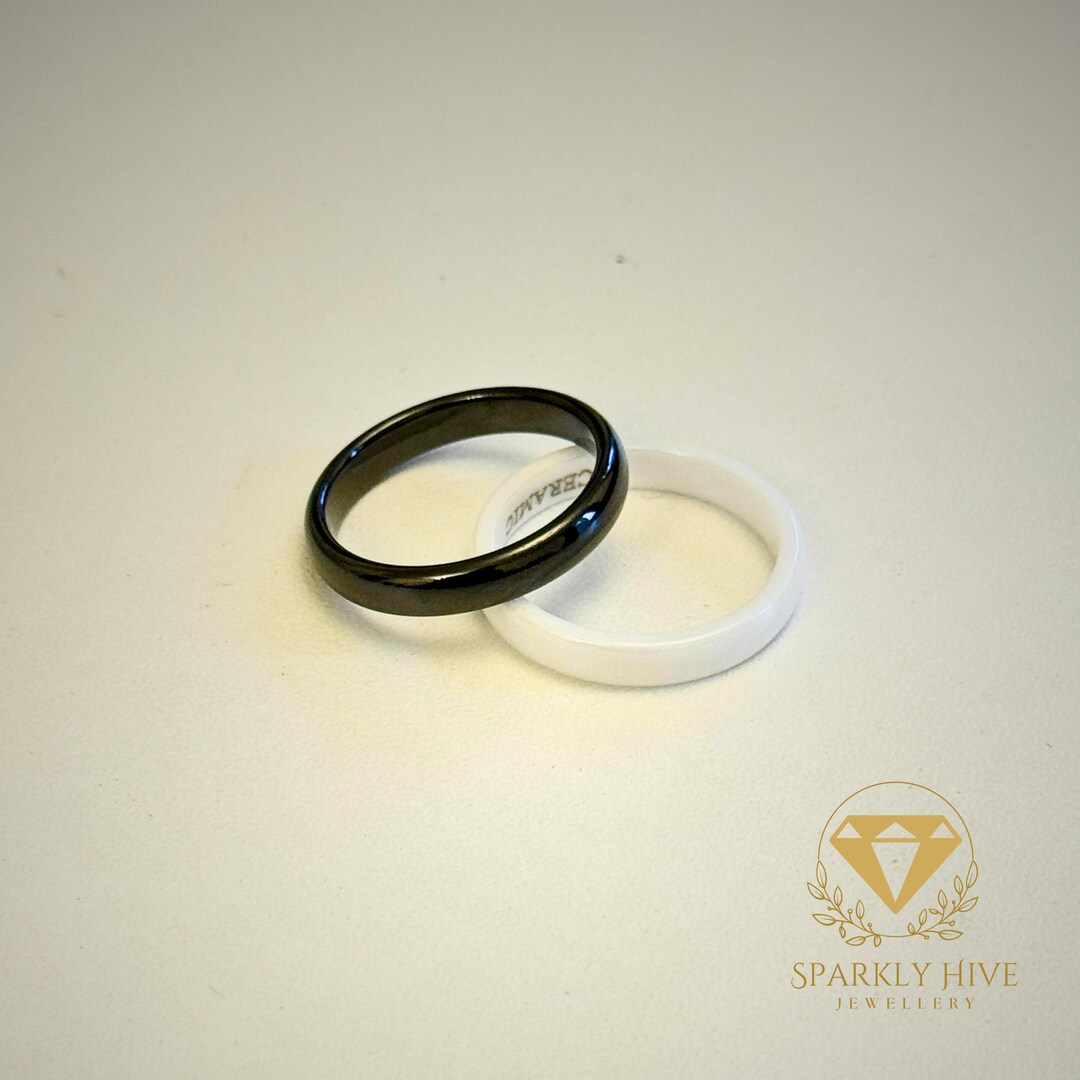 Custom 2/4/6mm Black and White Ceramic Ring for Men, Personalised ...