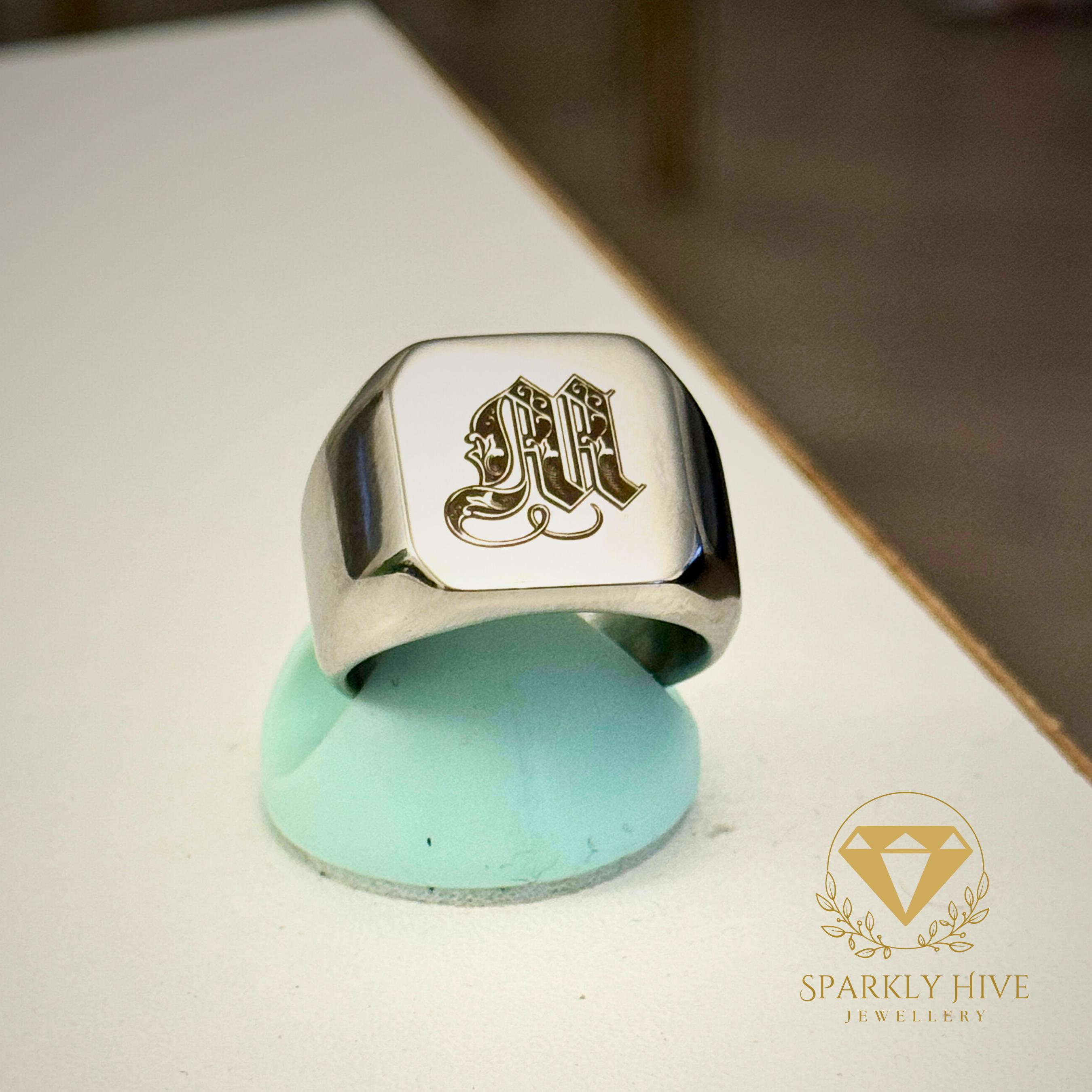 Silver Initials Signet Ring for Men, Custom Silver Signet Ring for Him, Alphabet Signet Ring ...