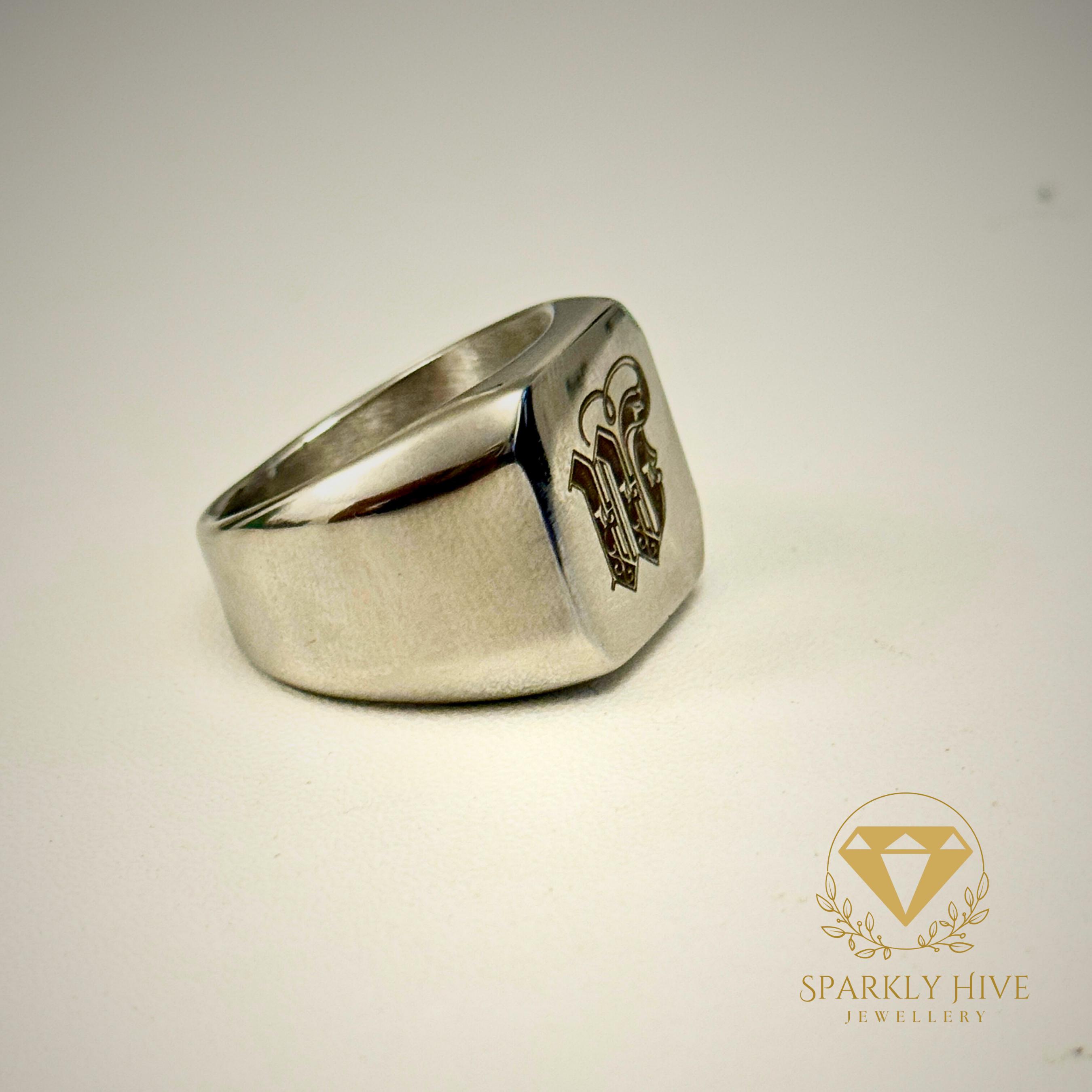 Silver Initials Signet Ring for Men, Custom Silver Signet Ring for Him ...