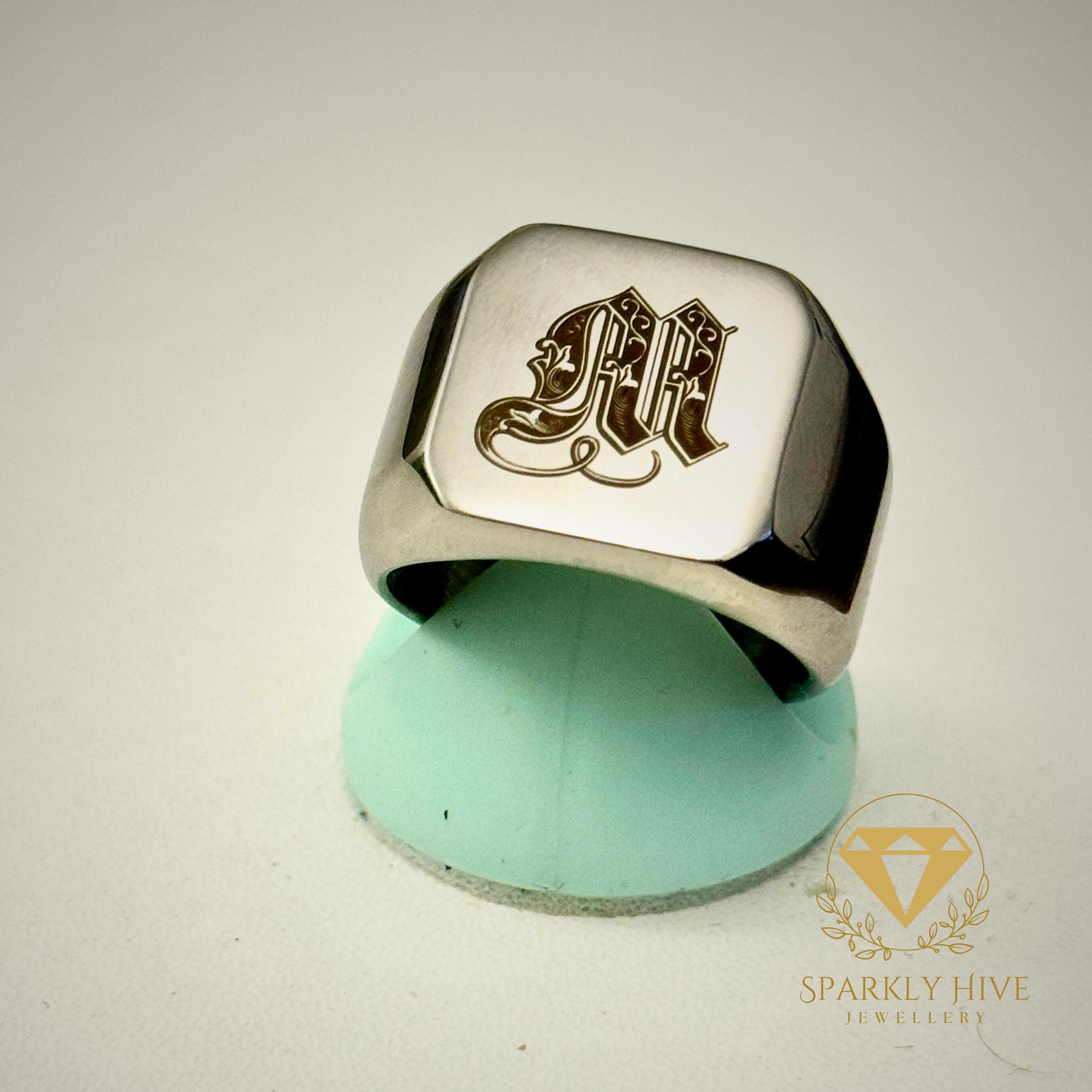 Silver Initials Signet Ring for Men, Custom Silver Signet Ring for Him ...