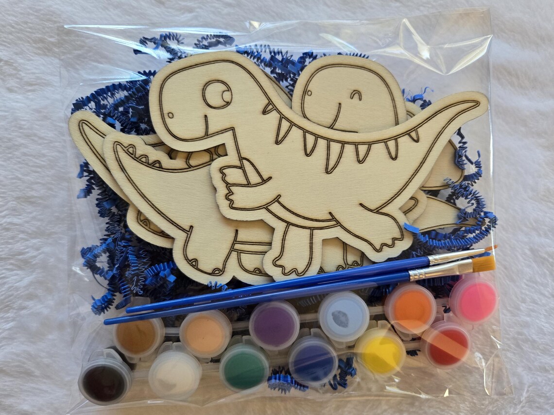 Kids Dinosaur Paint Kit: Wood Cutouts, Brushes, 12 Acrylic Colors - Etsy