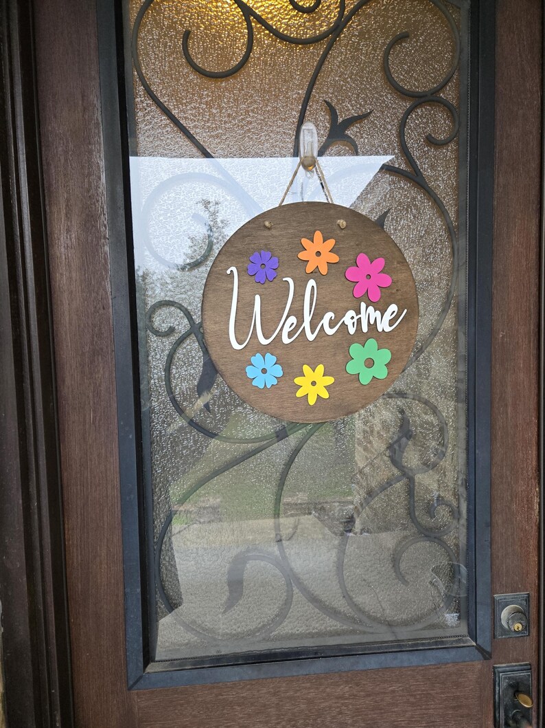 Spring Welcome Sign, Door Hanger, Raised Design, 16 Round Colorful ...