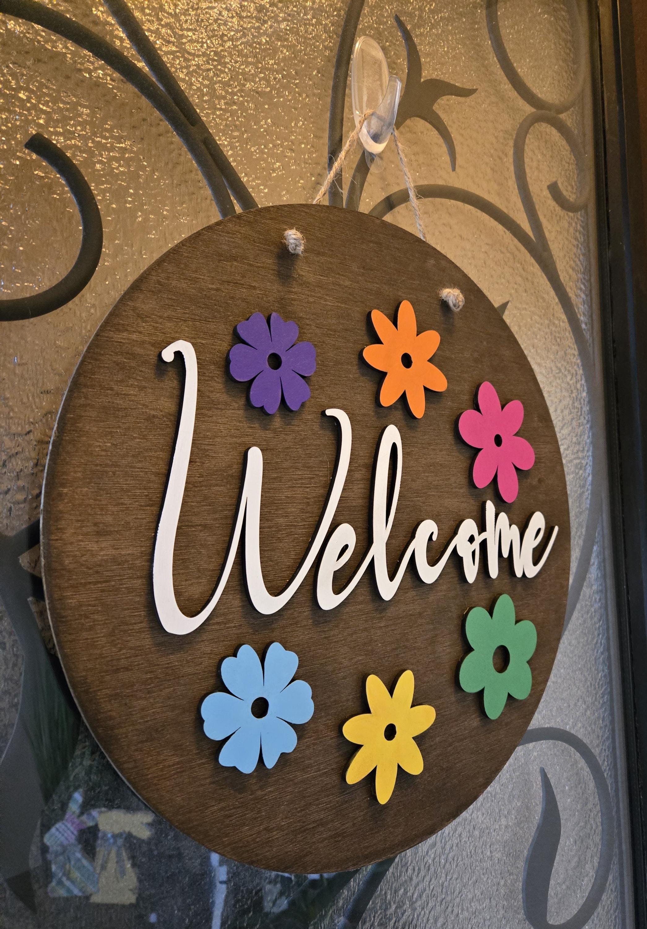 Spring Welcome Sign, Door Hanger, Raised Design, 16 Round Colorful ...
