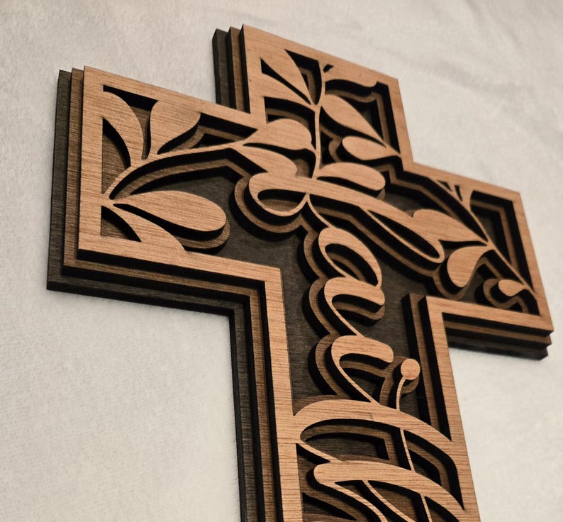 Laser Cut Wooden Layered Wall Cross, Christian Gift, Cross Decoration ...