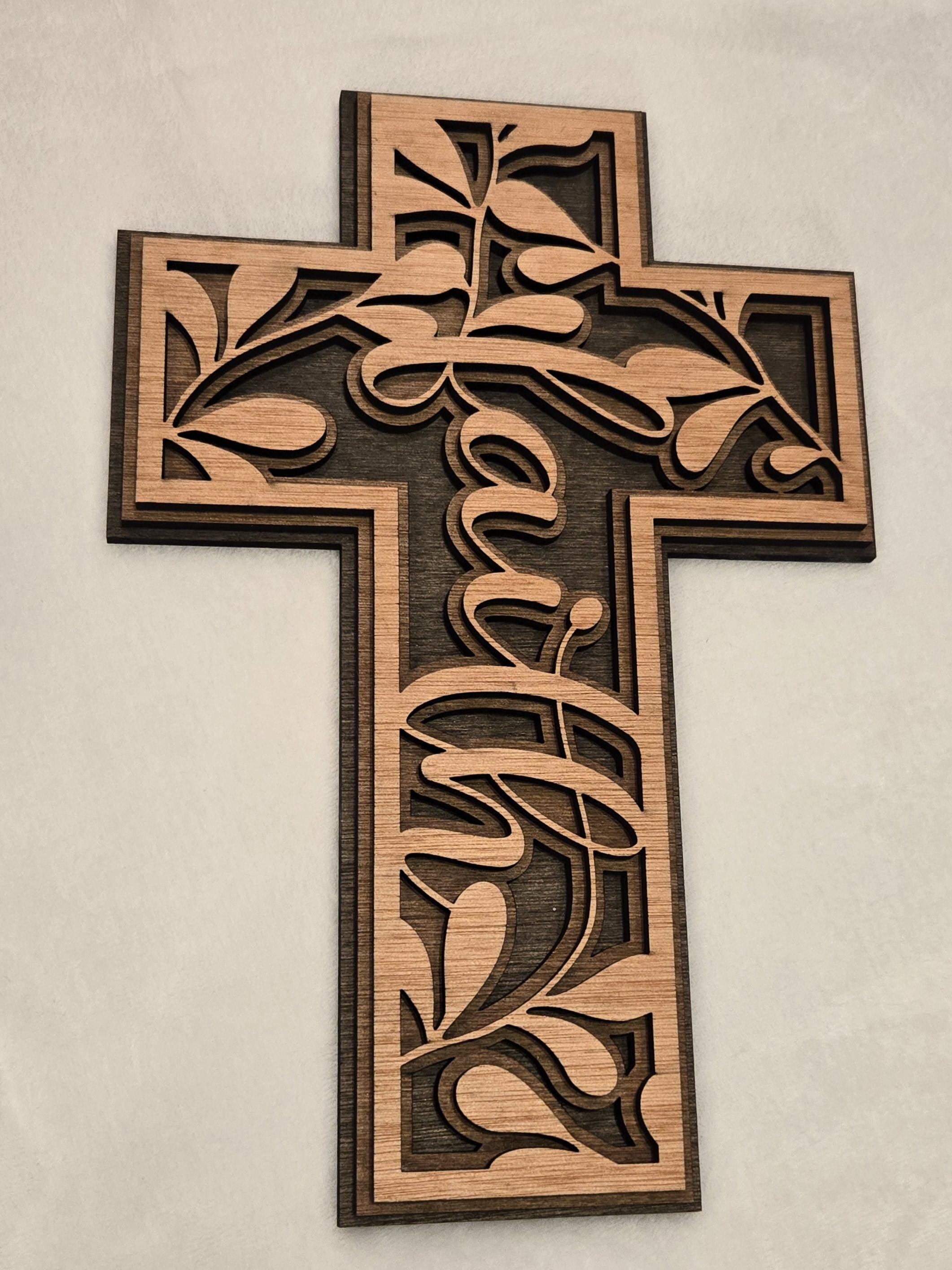 Laser Cut Wooden Layered Wall Cross, Christian Gift, Cross Decoration ...