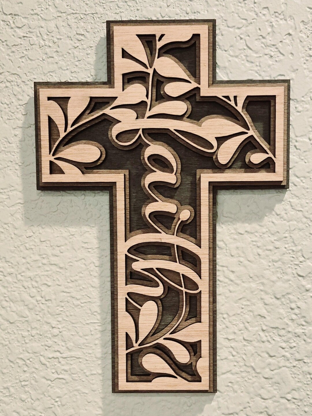 Laser Cut Wooden Layered Wall Cross, Christian Gift, Cross Decoration ...