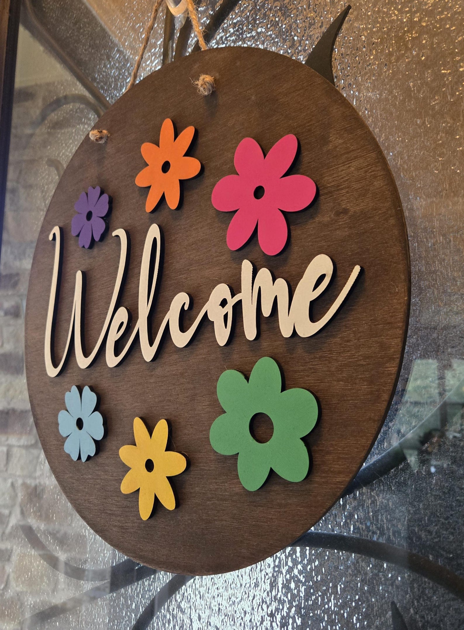 Spring Welcome Sign, Door Hanger, Raised Design, 16 Round Colorful ...