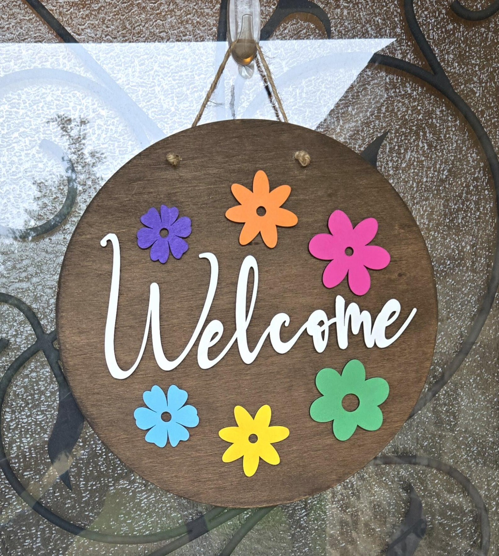 Spring Welcome Sign, Door Hanger, Raised Design, 16 Round Colorful ...