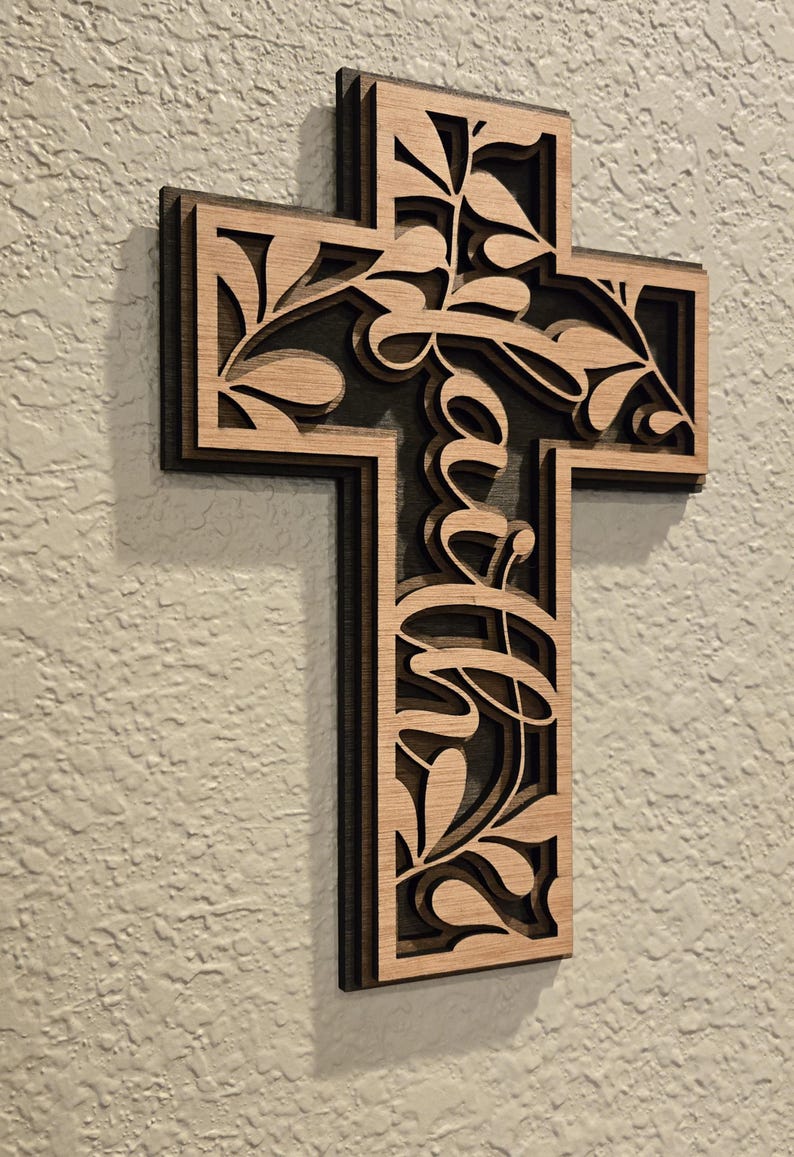 Laser Cut Wooden Layered Wall Cross, Christian Gift, Cross Decoration ...