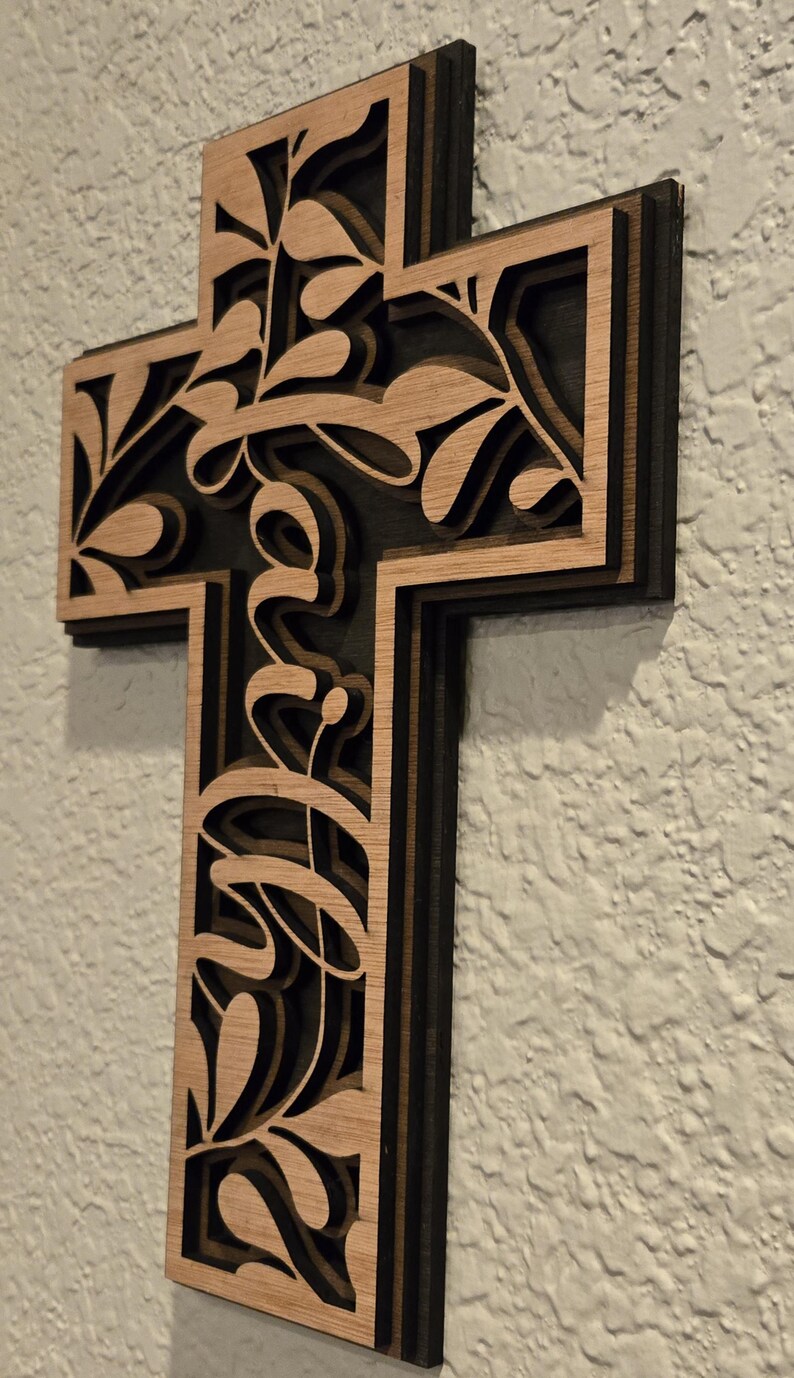 Laser Cut Wooden Layered Wall Cross, Christian Gift, Cross Decoration ...