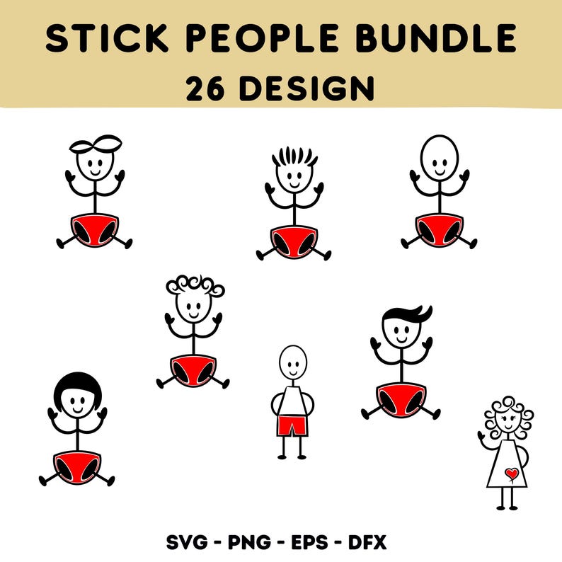 Stick Figure Clipart Bundle: Hand-drawn People PNG (digital Download ...