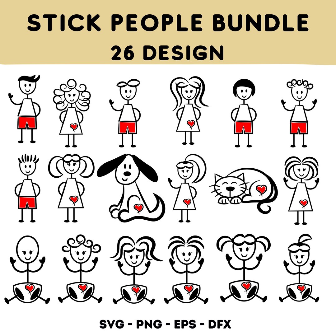 Stick Figure Clipart Bundle: Hand-drawn People PNG (digital Download ...
