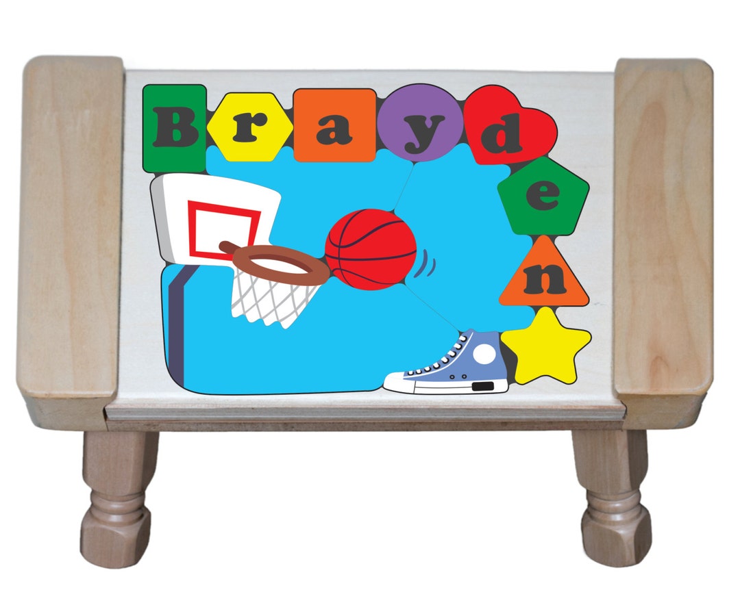 Personalized Name Puzzle Basketball Sports Theme Step Stool ...