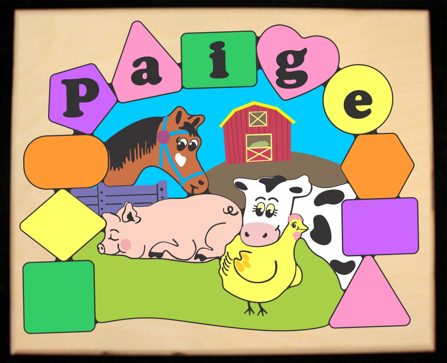 Personalized Name Farm Animals Cow Pig Chicken Horse Theme Puzzle. an ...
