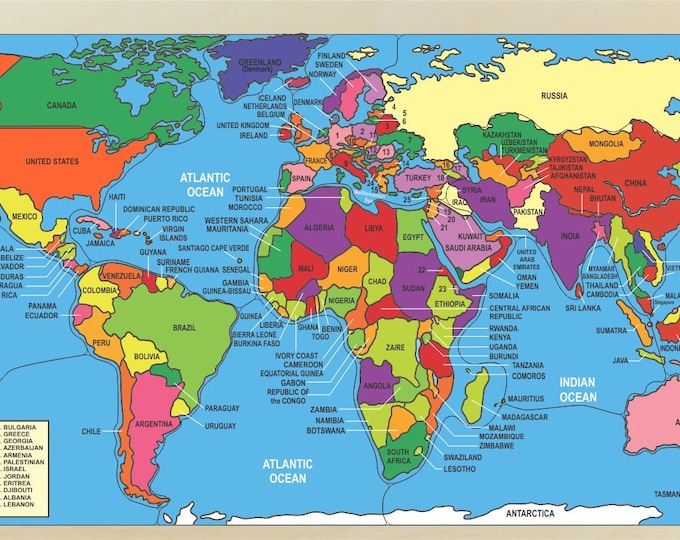 World Map Puzzle Naming the Countries and Their Geographical Location ...