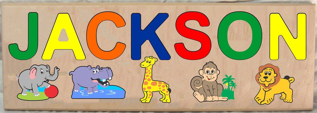 Custom Long Board Name Zoo Animals Theme Puzzle. Educational Name ...