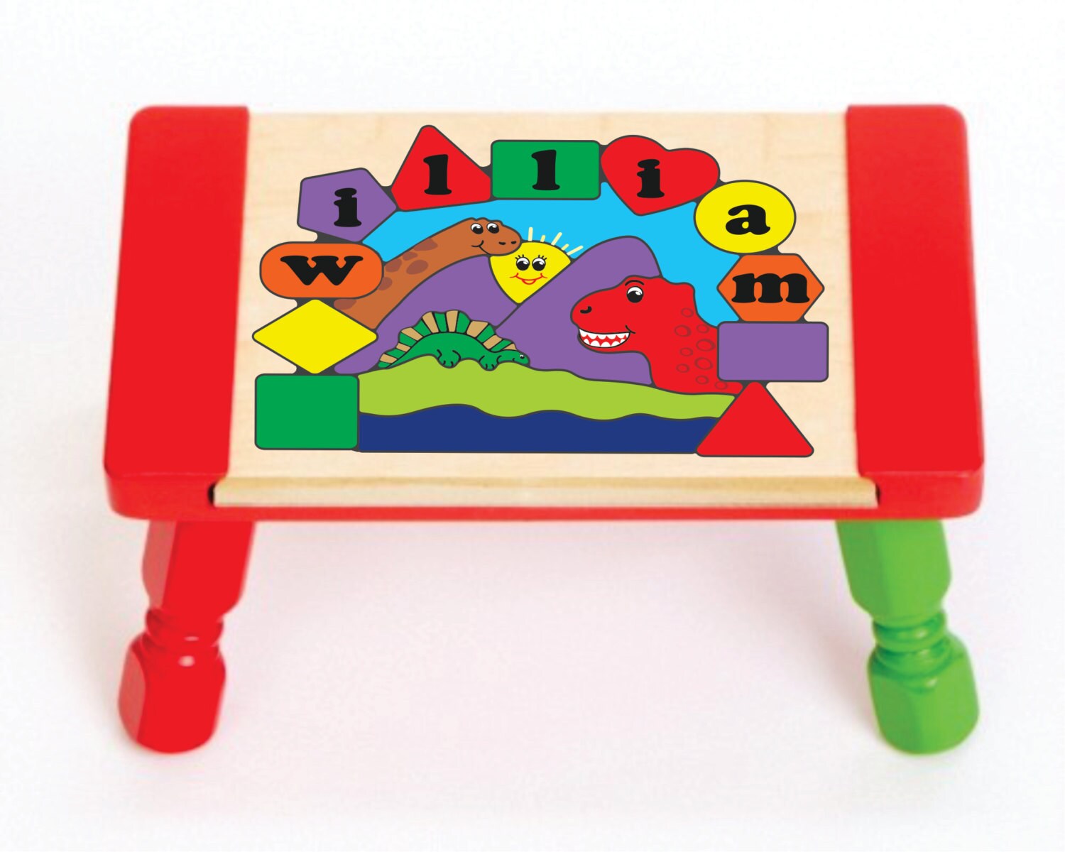 Personalized Name Puzzle Step Stool Three Dinosaurs Theme. an ...