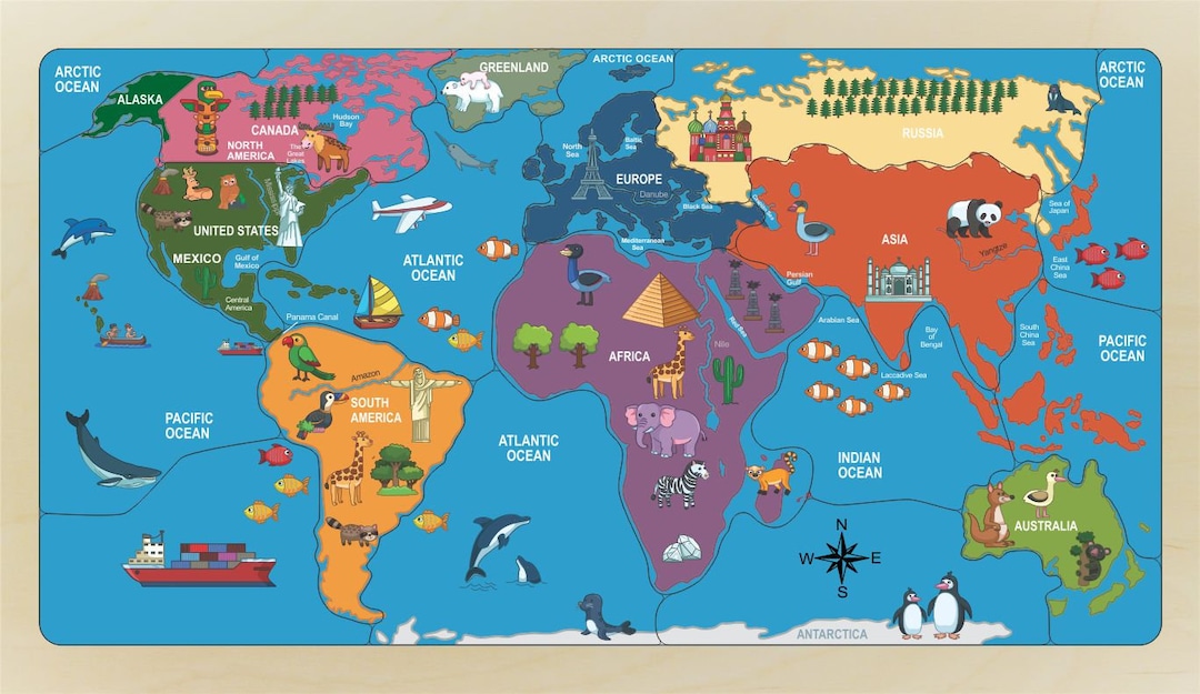 World Map Puzzle Naming the Continents, Oceans With Naming Countries ...