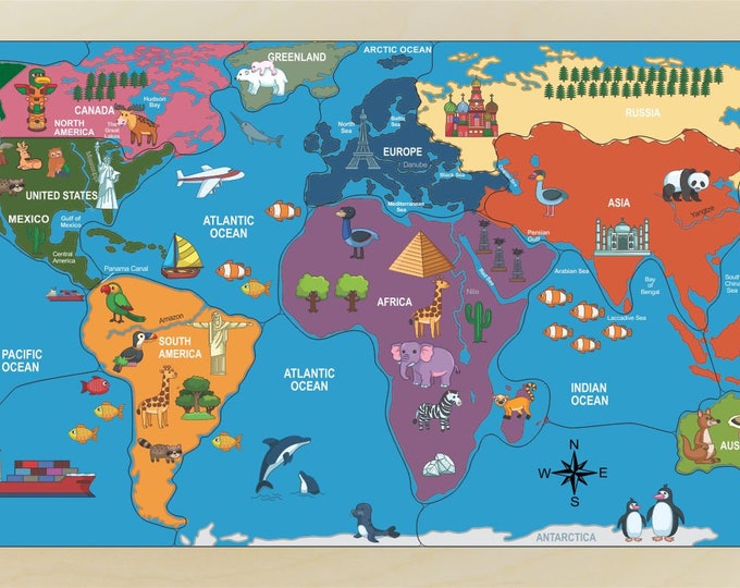World Map Puzzle Naming the Continents, Oceans With Naming Countries ...