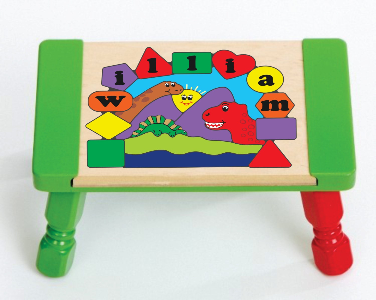 Personalized Name Puzzle Step Stool Three Dinosaurs Theme. an ...