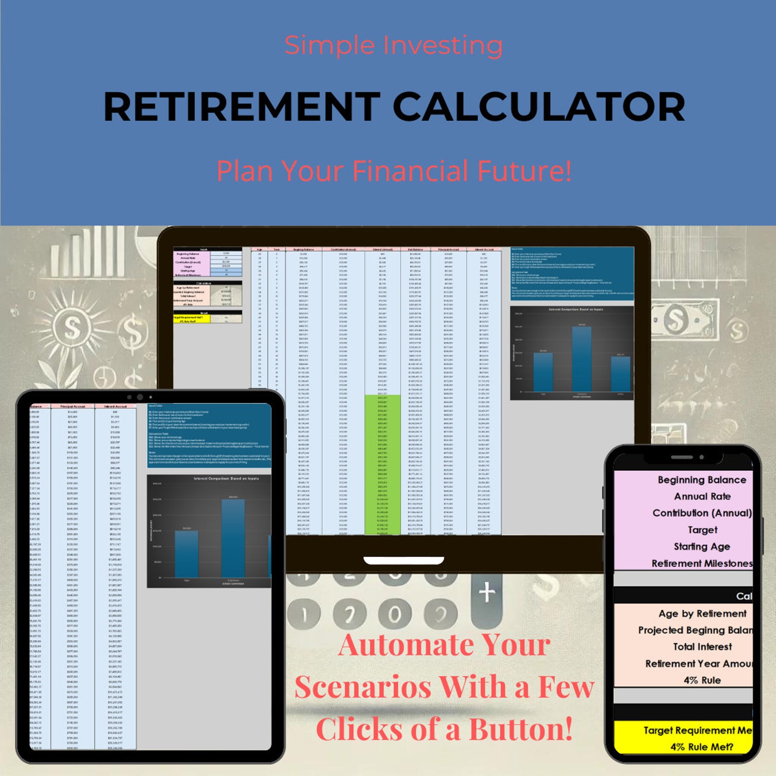 Simple Retirement Calculator | Excel Template for Compound Interest ...