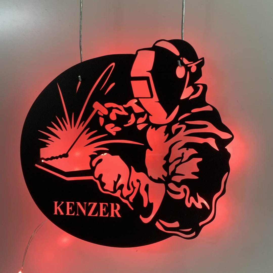 Custom Ironworker Welding Metal Wall Art With LED Lights, Personalized ...