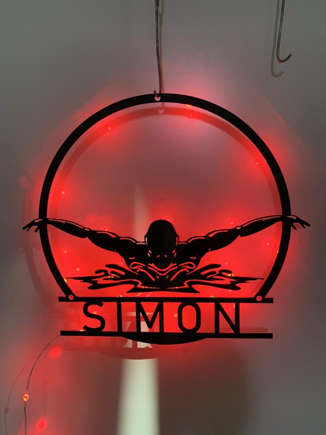 Personalized Man Swimmer Metal Wall Art With LED Lights, Swimming Signs ...
