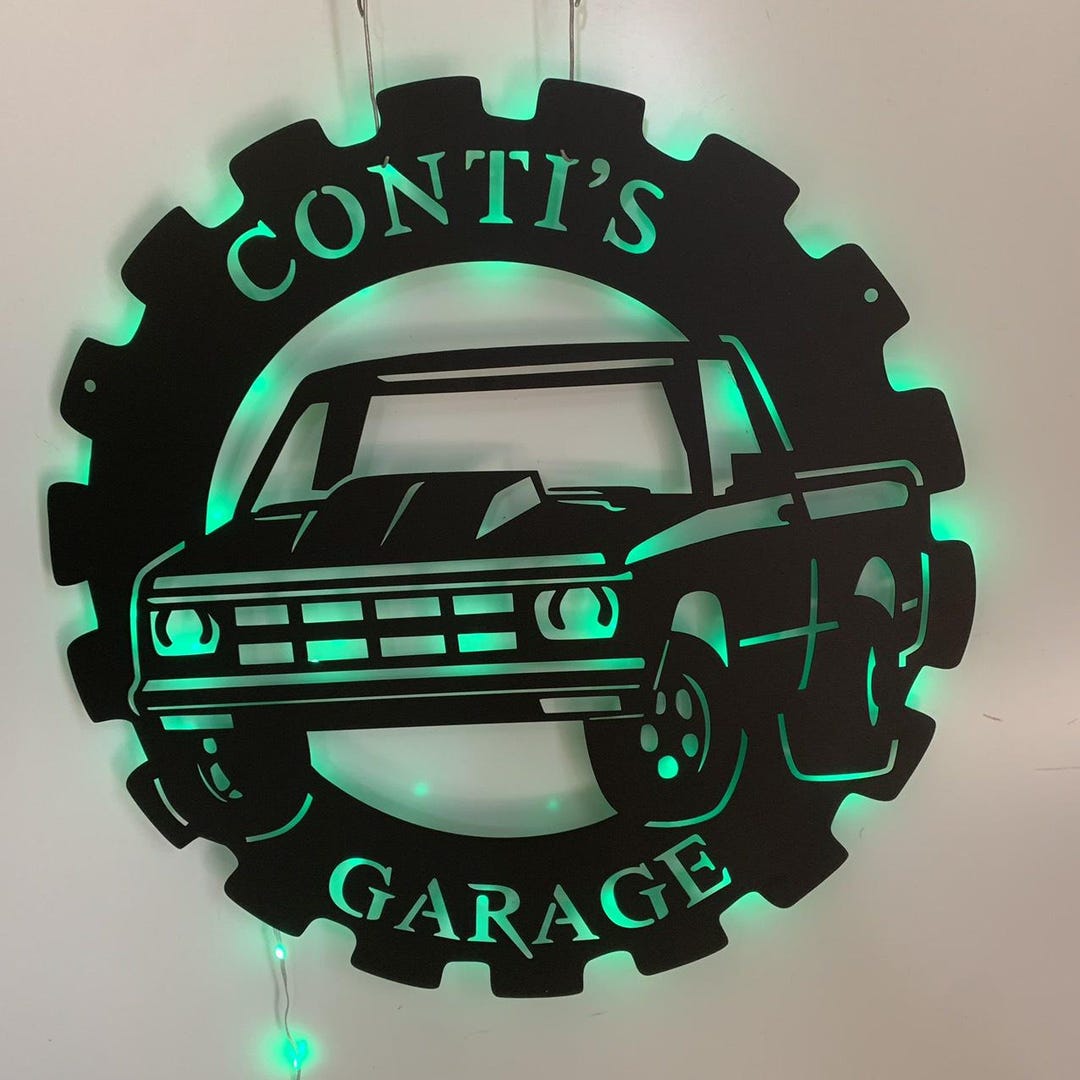 Personalized Car Garage Metal Sign Wall With LED Light, Custom Metal ...