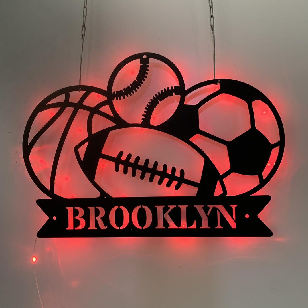 Custom Sport Balls Metal Sign With LED Lights,baseball Football ...