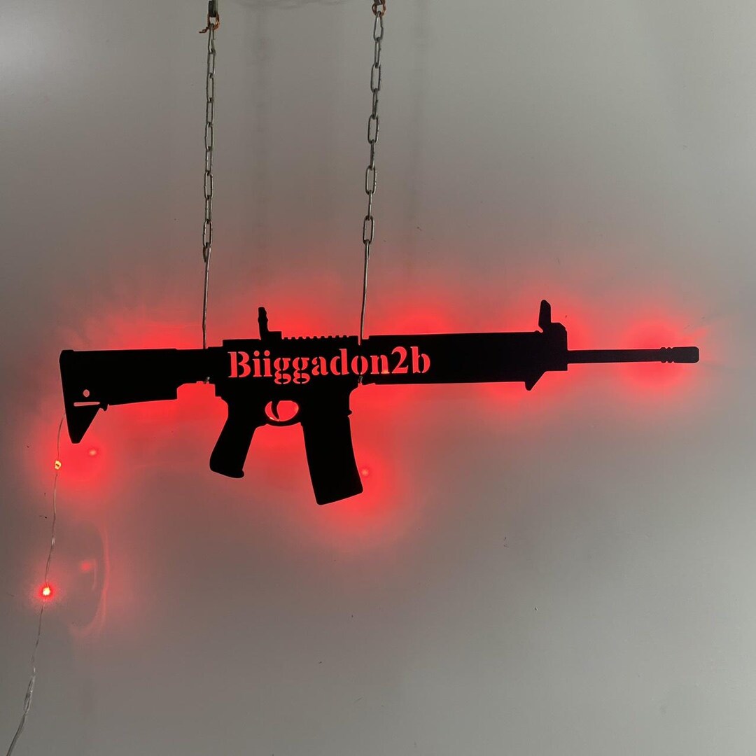 Custom Rifle Gun Metal Sign Wall Art With LED Lights, Personalized Gun ...