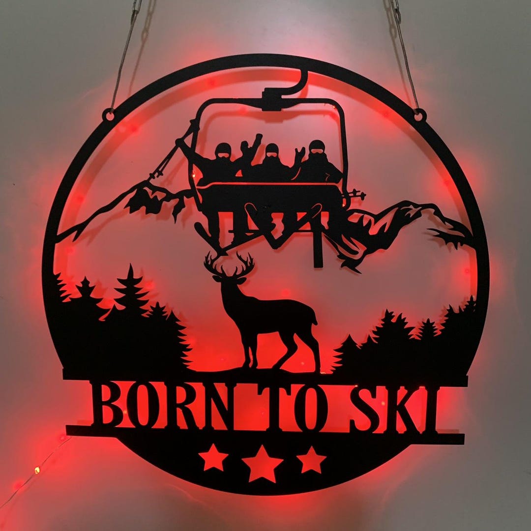 Custom Ski Lift Chair Metal Wall Art With Led Lights, Skiing Winter ...