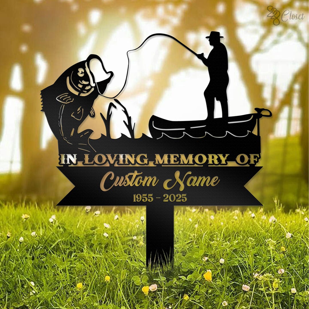 Personalized Bass Fishing Fisherman Memorial Stake,metal Stake,sympathy ...