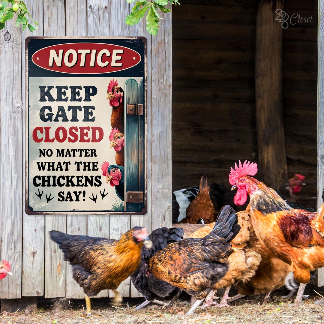 Keep Gate Closed Chicken Sign, Funny Farmhouse Metal Sign, Keep Gate ...
