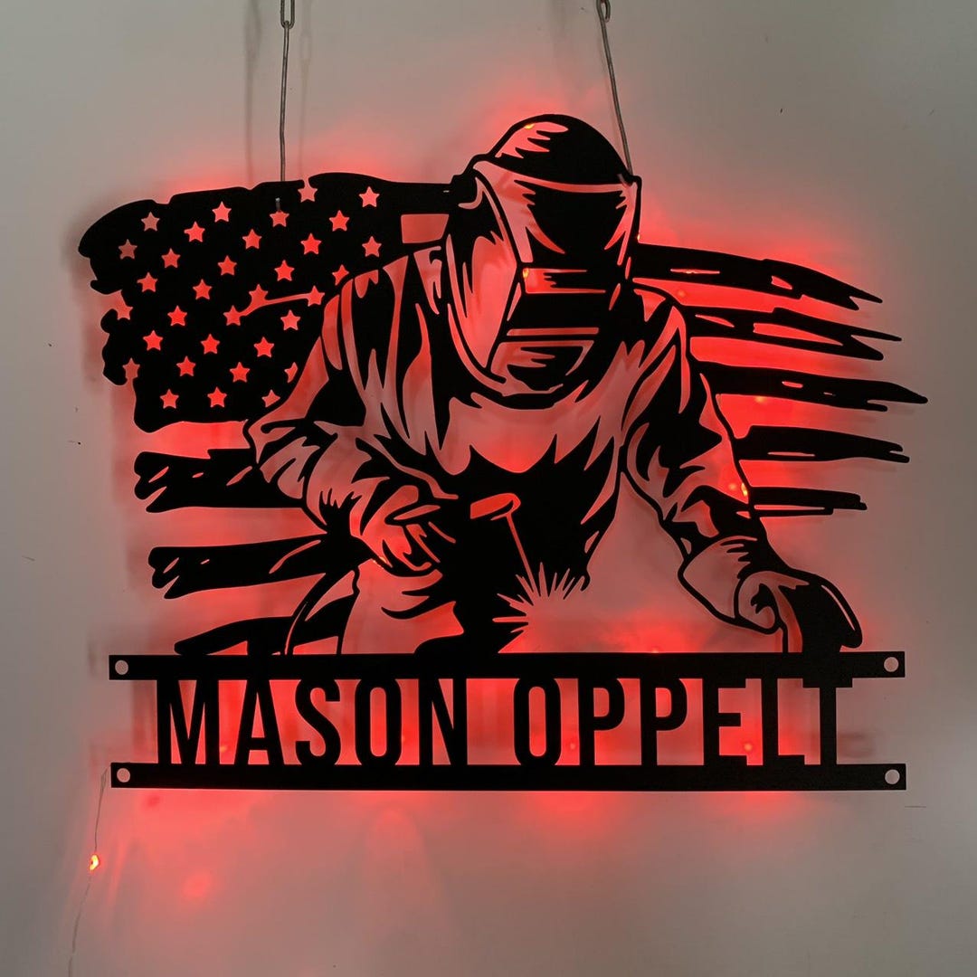 Personalized US Ironworker Welding Metal Wall Art LED Lights, Custom ...