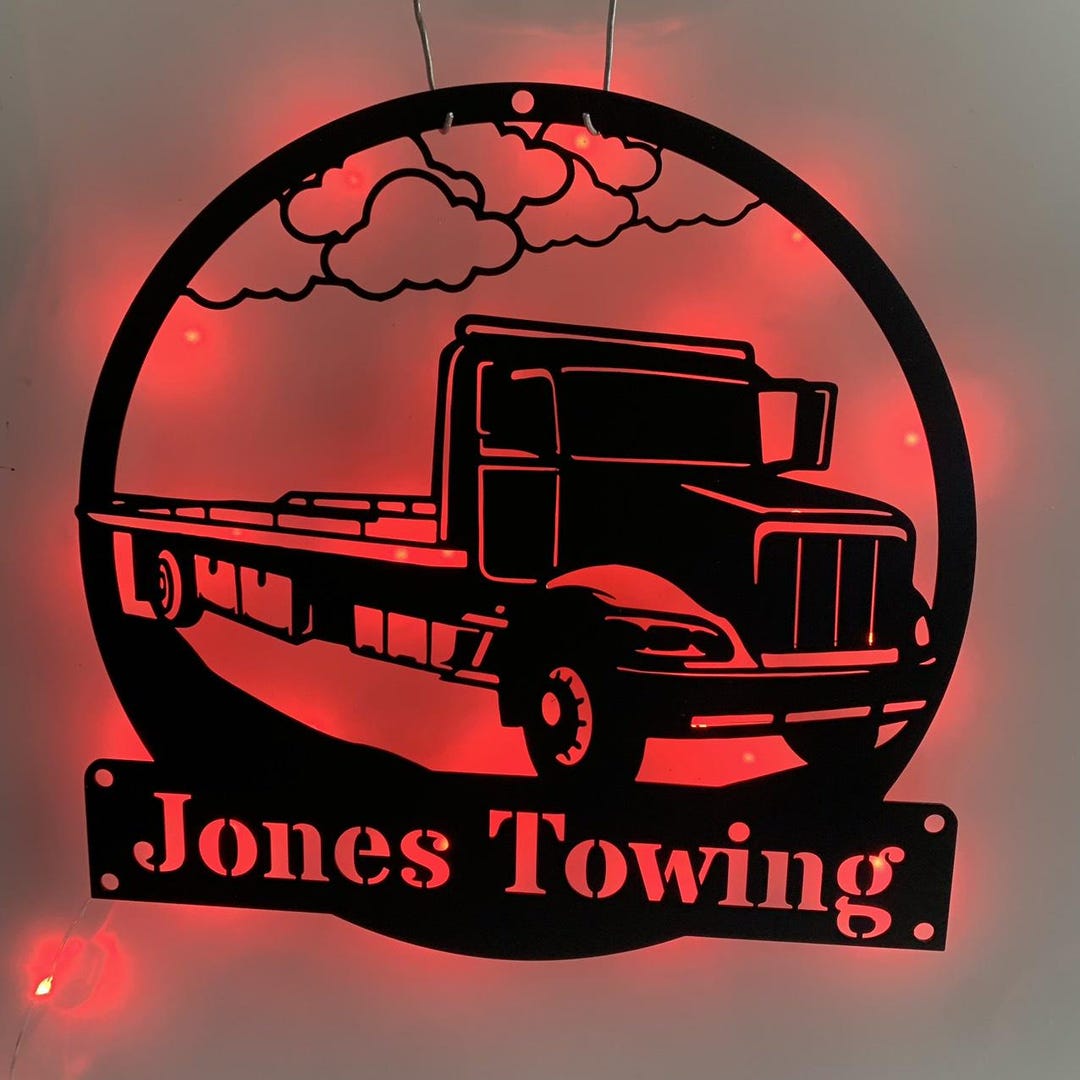 Personalized Bed Tow Truck Metal Wall Art LED Lights, Custom Truck ...