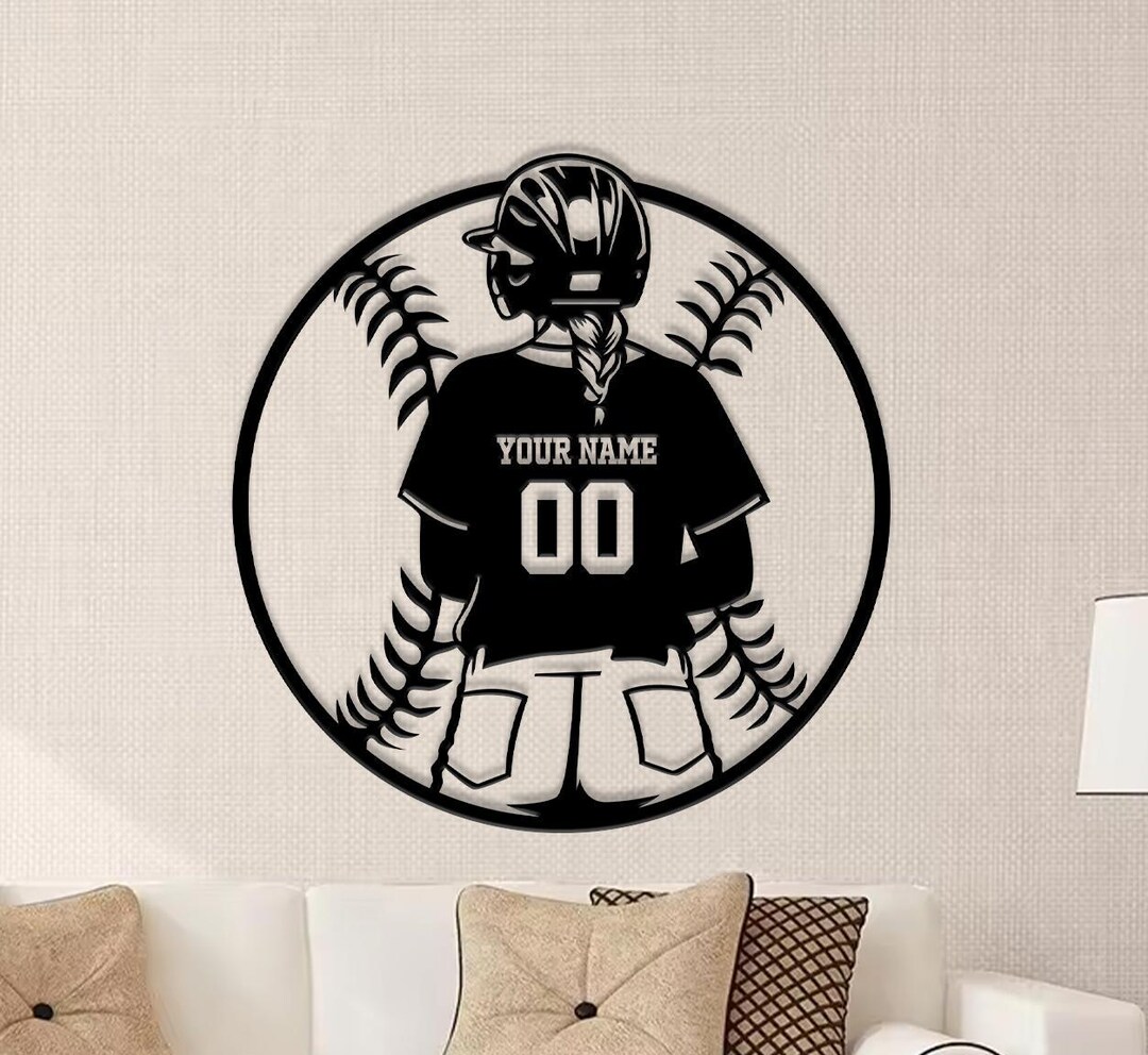 Personalized Baseball Metal Sign Wall Art - Custom Softball Player Name ...