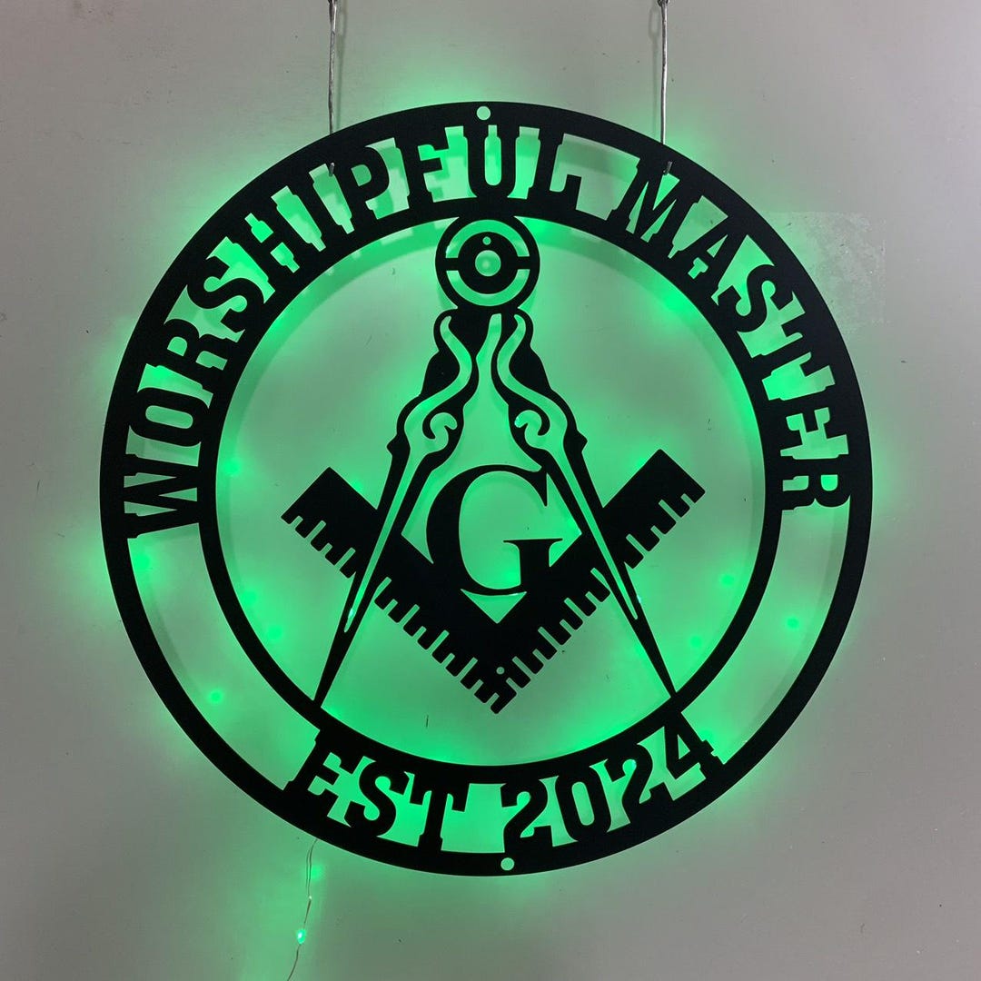 Custom Masonic Square and Compass Metal Wall Art LED Lights,custom Name ...