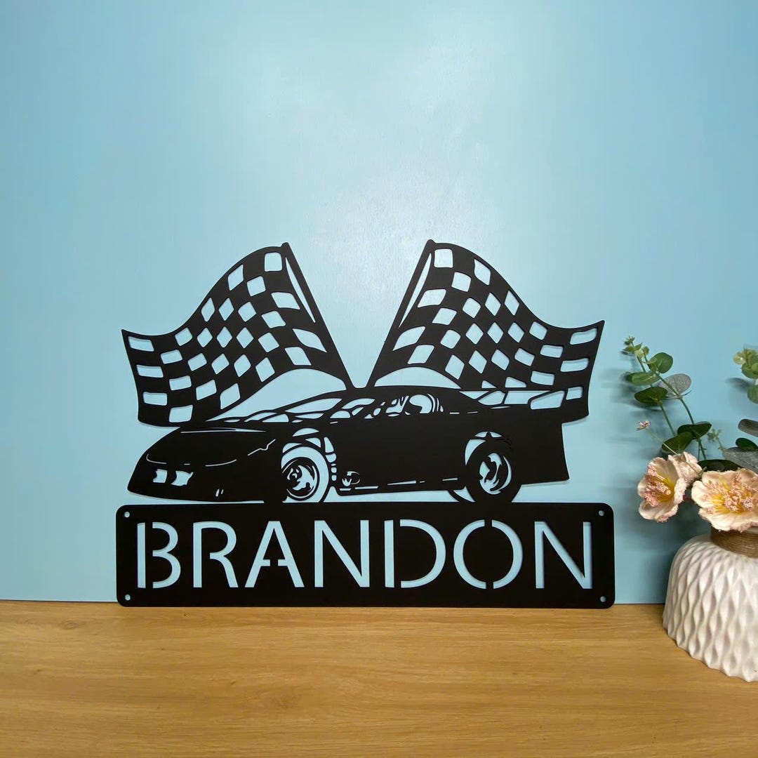 Personalized Racing Car Metal Wall Art,checkered Racing Car Metal Sign ...